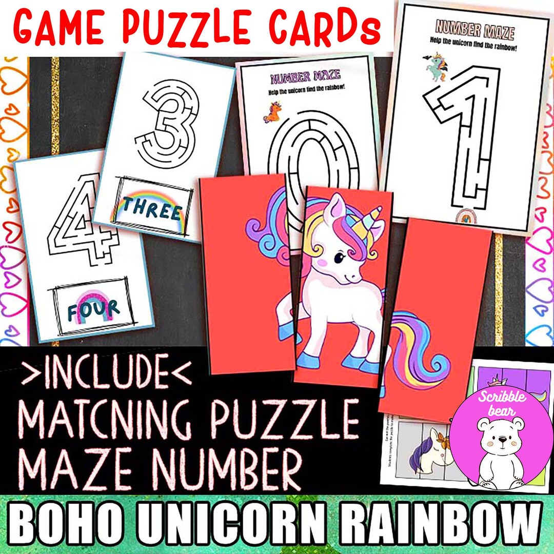 20 Unicorn Rainbow Math Flashcards Game, 20 Puzzle Flashcards, Back to ...