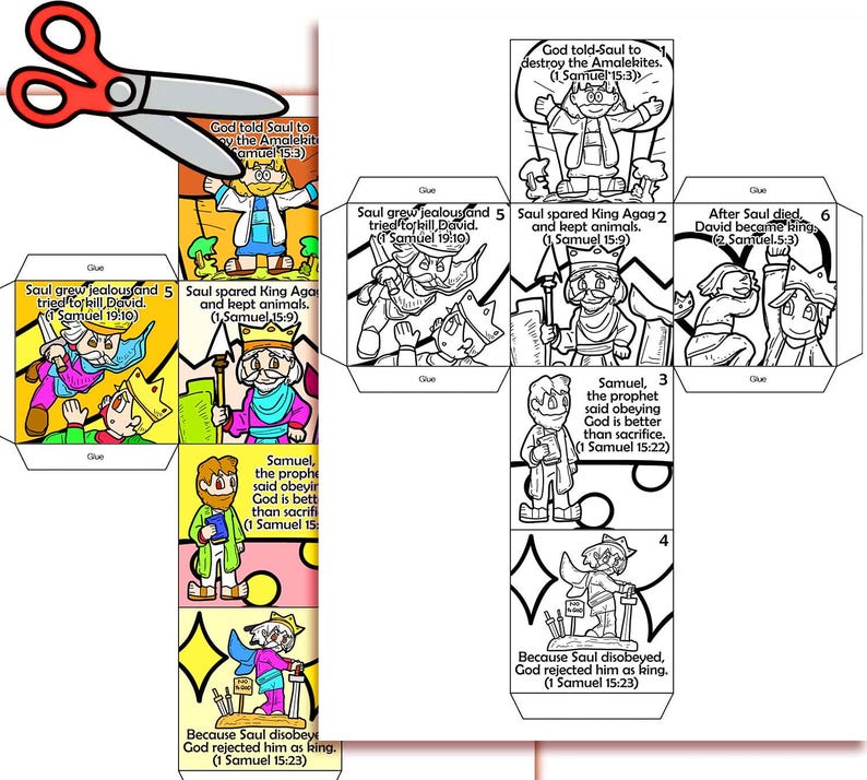 King Saul's Disobedience Coloring Cube Craft: Memory Games, Bible Study ...