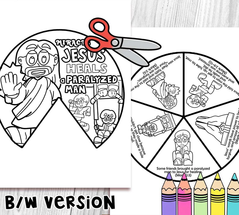 Jesus Heals a Paralyzed Man Spinner Coloring Wheel Bible Craft: Miracle ...