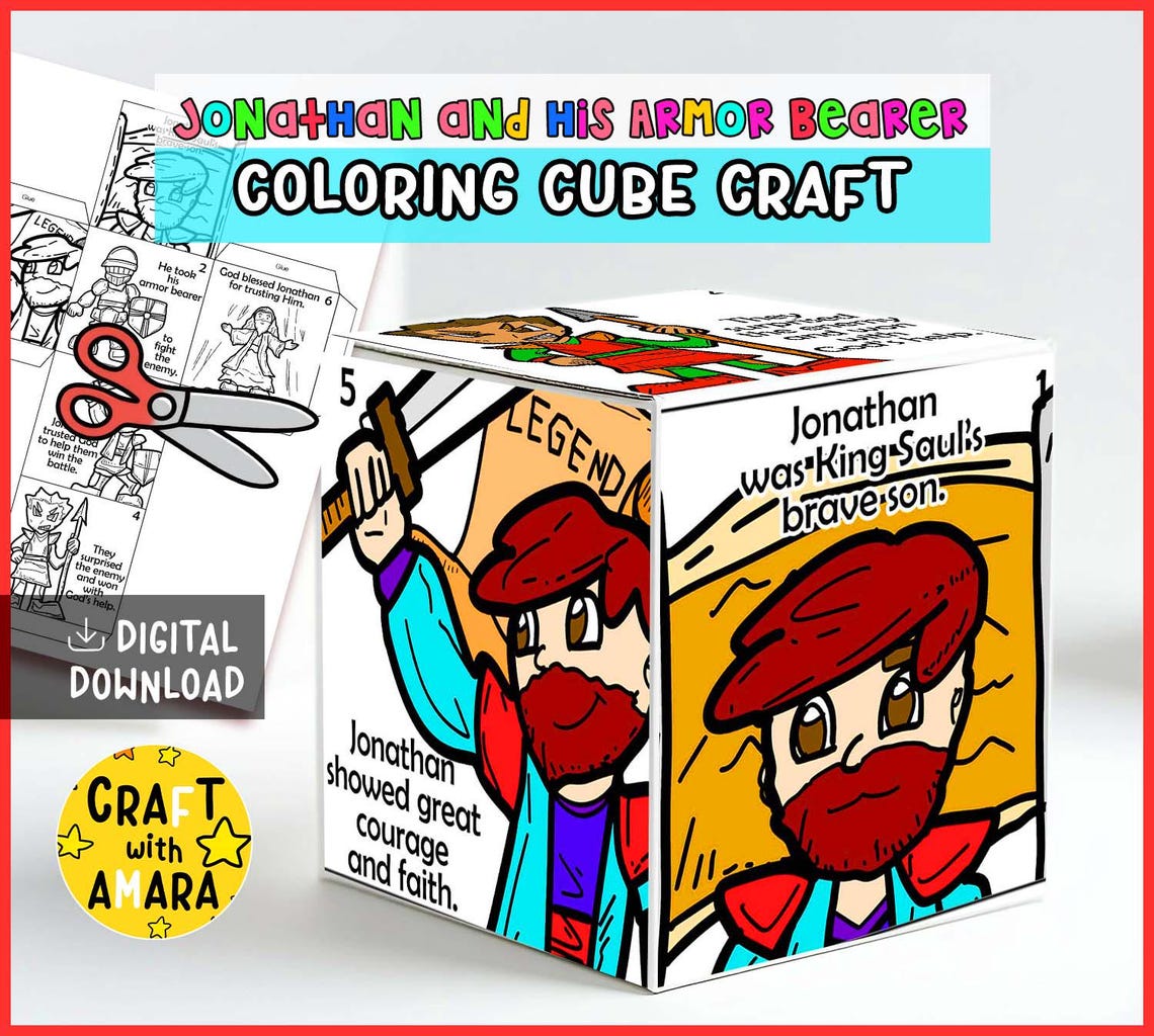 Jonathan and His Armor Bearer Coloring Cube Craft, Memory Games, Bible ...