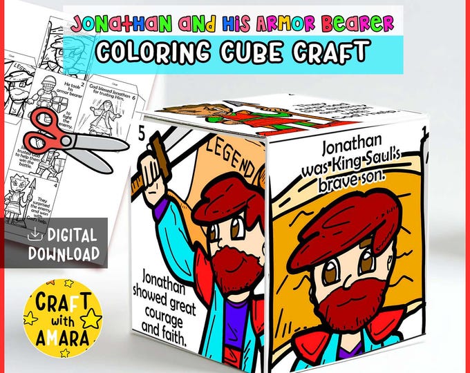 Jonathan and His Armor Bearer Coloring Cube Craft, Memory Games, Bible ...