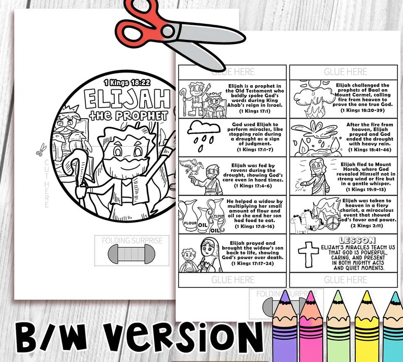 Elijah the Prophet Folding Surprise Bible Craft, Bible Lesson Study ...