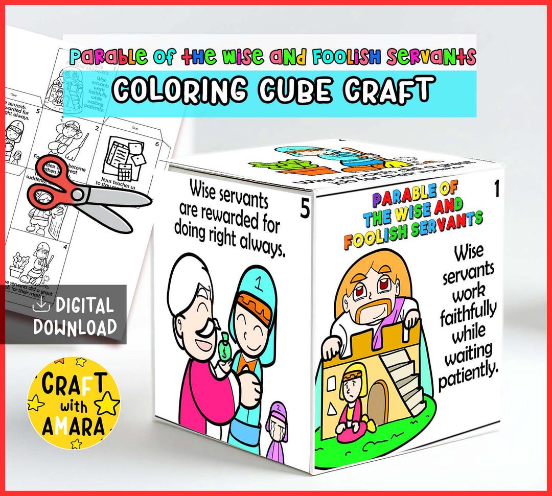 Parable of the Wise and Foolish Servants Coloring Cube Bible Craft ...