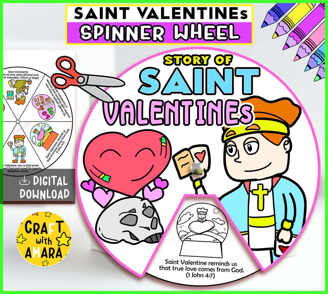 Story of SAINT VALENTINES Spinner Wheel Coloring Craft: Valentine's Day ...