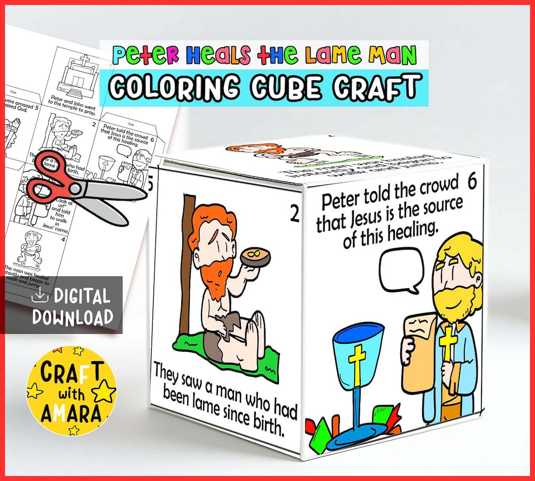 Peter Heals the Lame Man Coloring Cube Bible Craft: Memory Games ...
