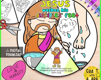 Jesus Washes His Disciples Feet Spinner Coloring Wheel Bible Craft ...