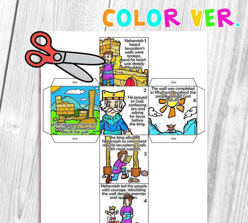 Nehemiah Coloring Cube Craft: Memory Games, Bible Activity for Kids ...
