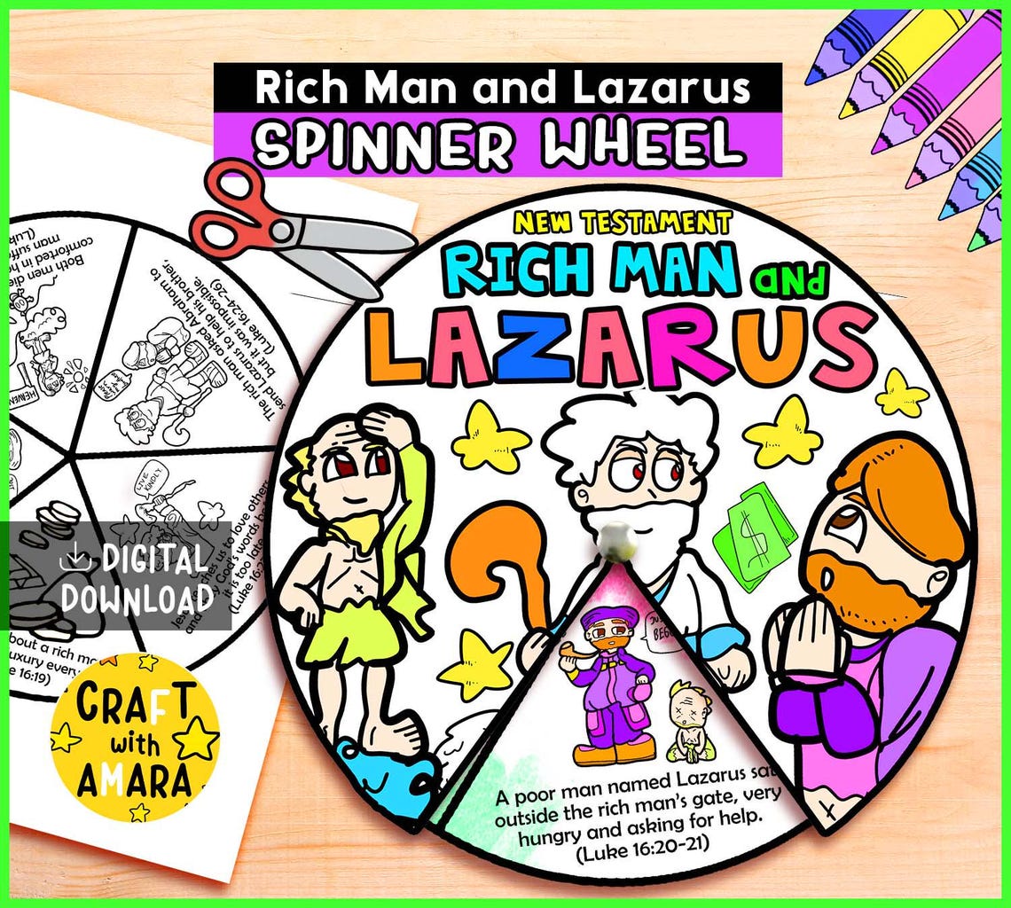 Parable of the Rich Man and Lazarus Spinner Coloring Wheel Bible Craft ...