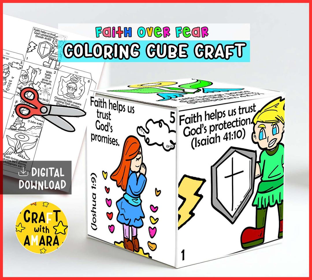 Faith Over Fear Coloring Cube Craft: Bible Verse, Christian Scripture ...