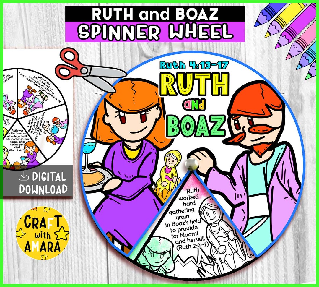 Ruth and Boaz Spinner Coloring Wheel Craft: Bible Lesson Study for Kids ...
