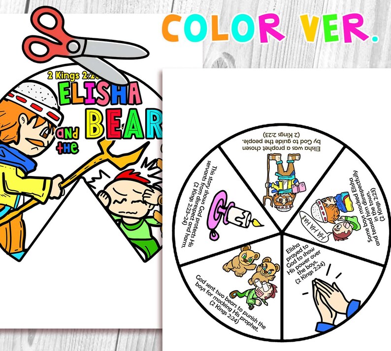 Elisha and the Bears Spinner Coloring Wheel Craft: Bible Activity for ...