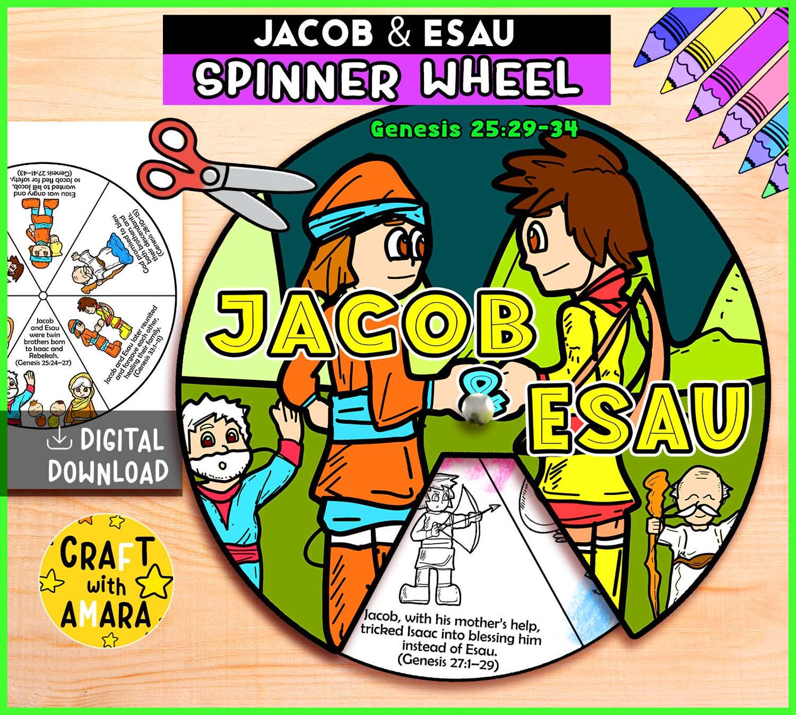 Jacob and Esau Spinner Coloring Wheel, Bible Activity, Kid Bible Lesson ...