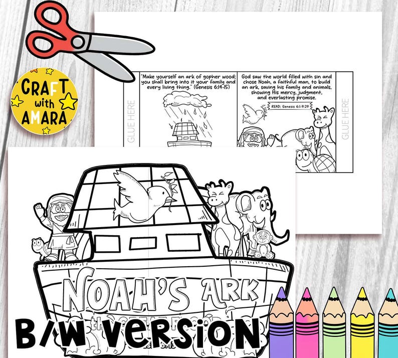 Noah's Ark - the Great Flood Easy Coloring Folding Surprise Bible Craft ...