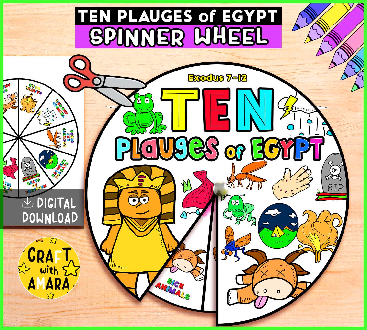 Ten Plagues of Egypt Spinner Coloring Wheel, Bible Activity, Kids Bible ...