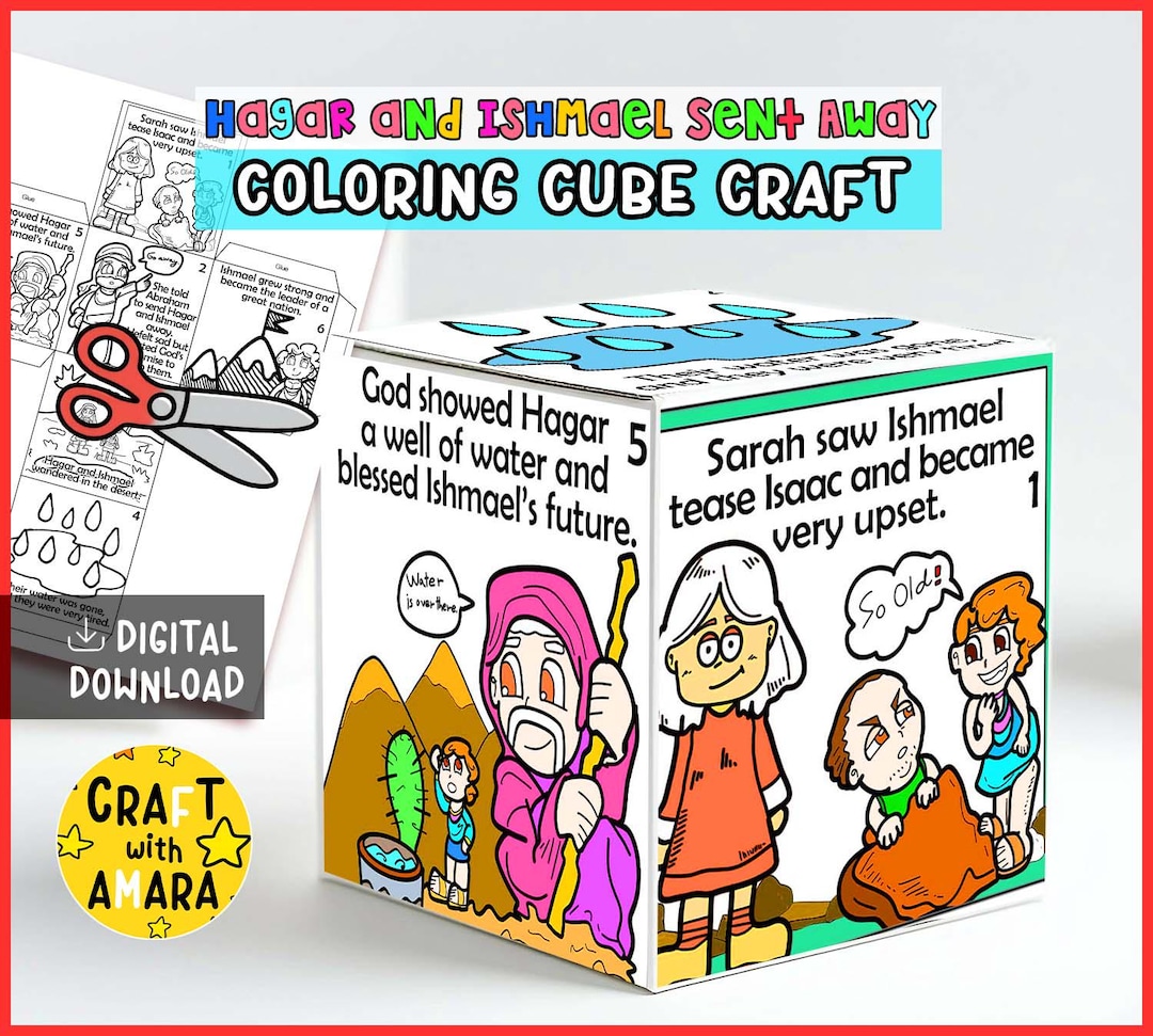 Hagar and Ishmael Sent Away Coloring Cube Craft: Memory Games, Bible ...