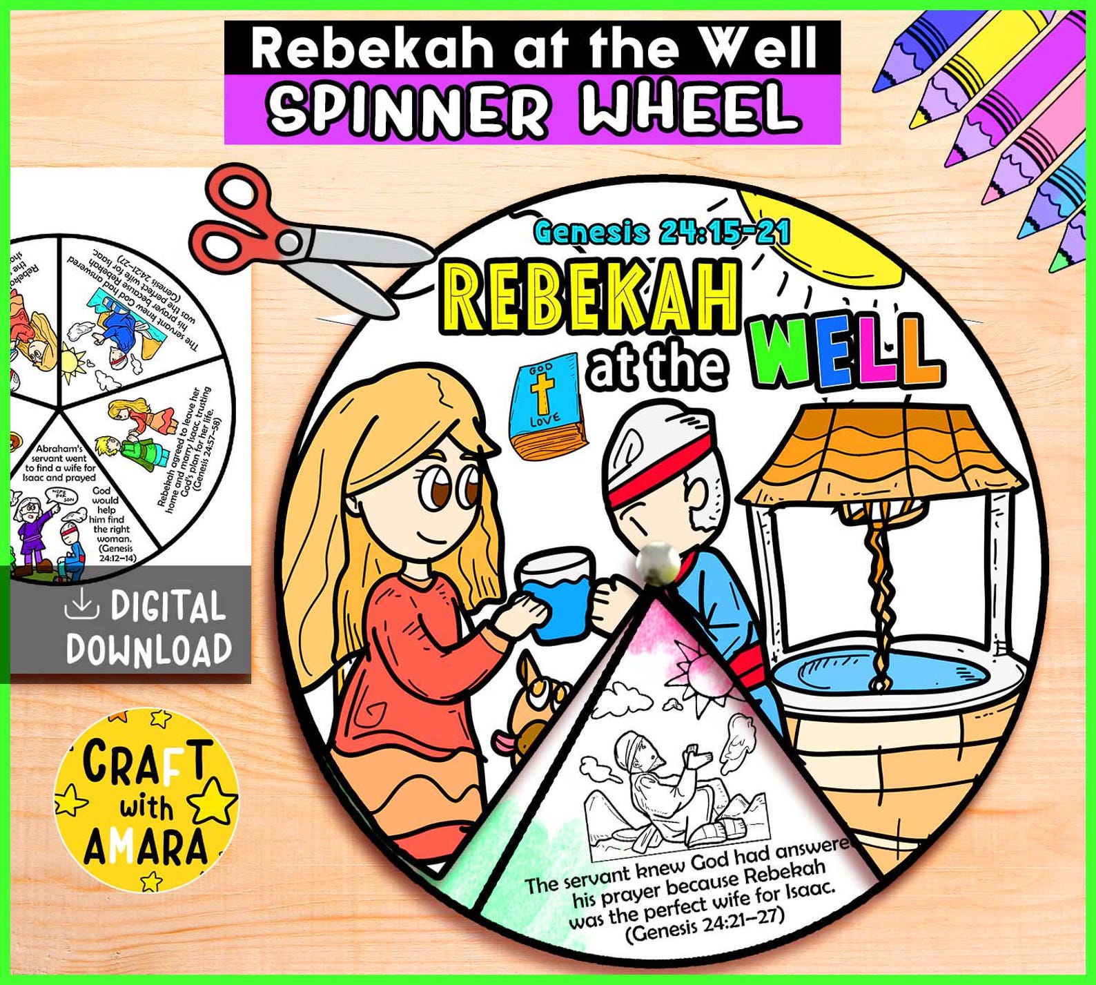 Rebekah at the Well Spinner Coloring Wheel Craft: Bible Lesson Study ...
