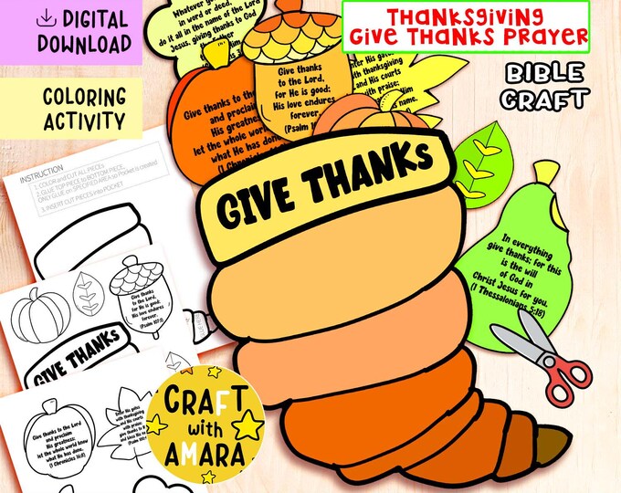 Give Thanks Cornucopia Thanksgiving Prayer Bible Craft Activity, Sunday ...