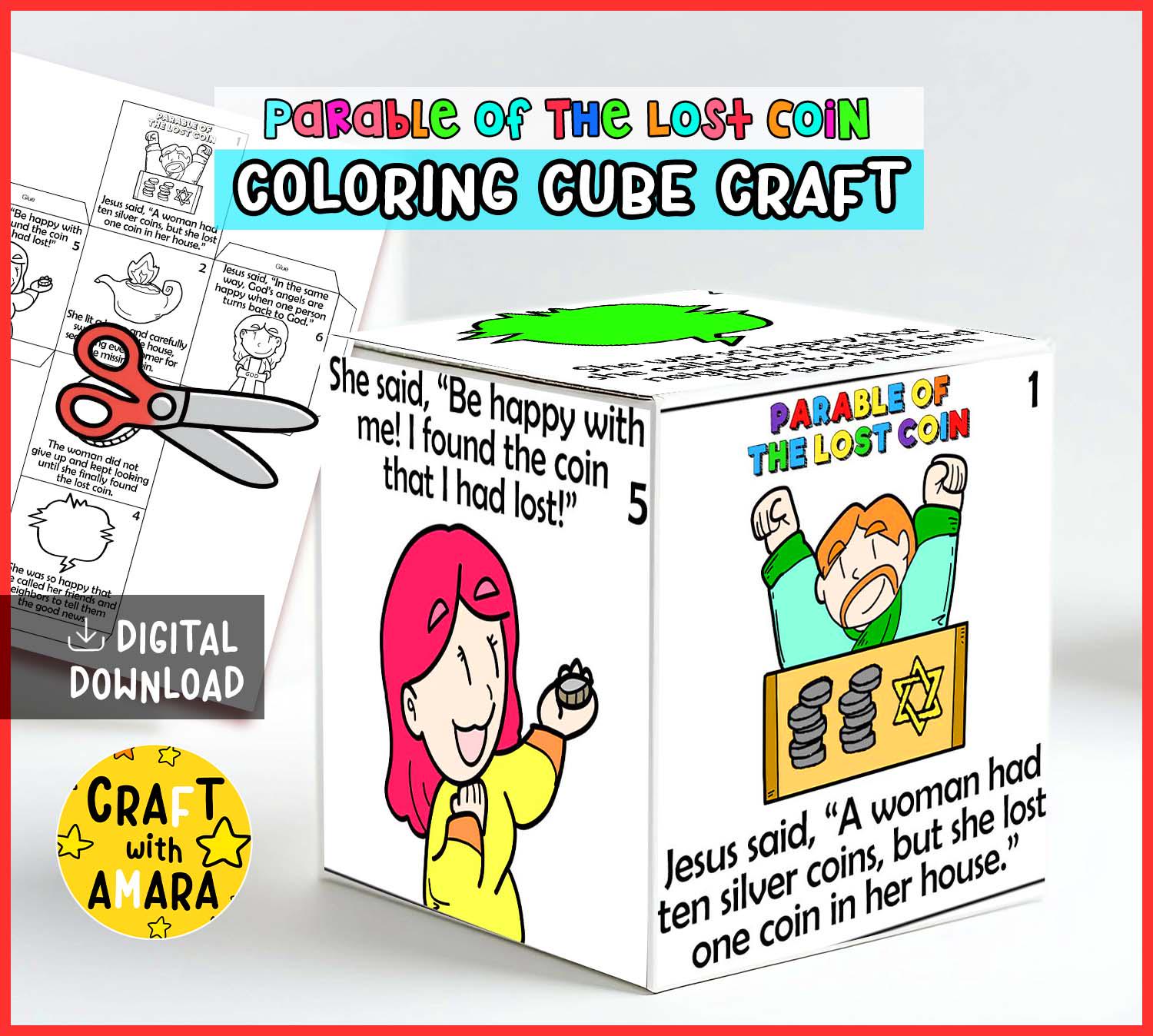 Parable of the Lost Coin Coloring Cube Craft: Memory Games, Bible ...