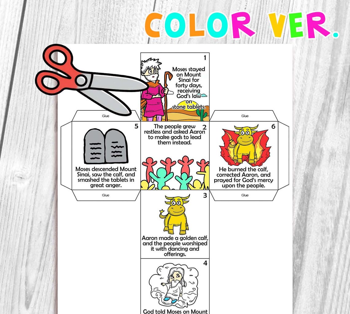 Moses and the Golden Calf Coloring Cube Craft, Memory Games, Bible ...