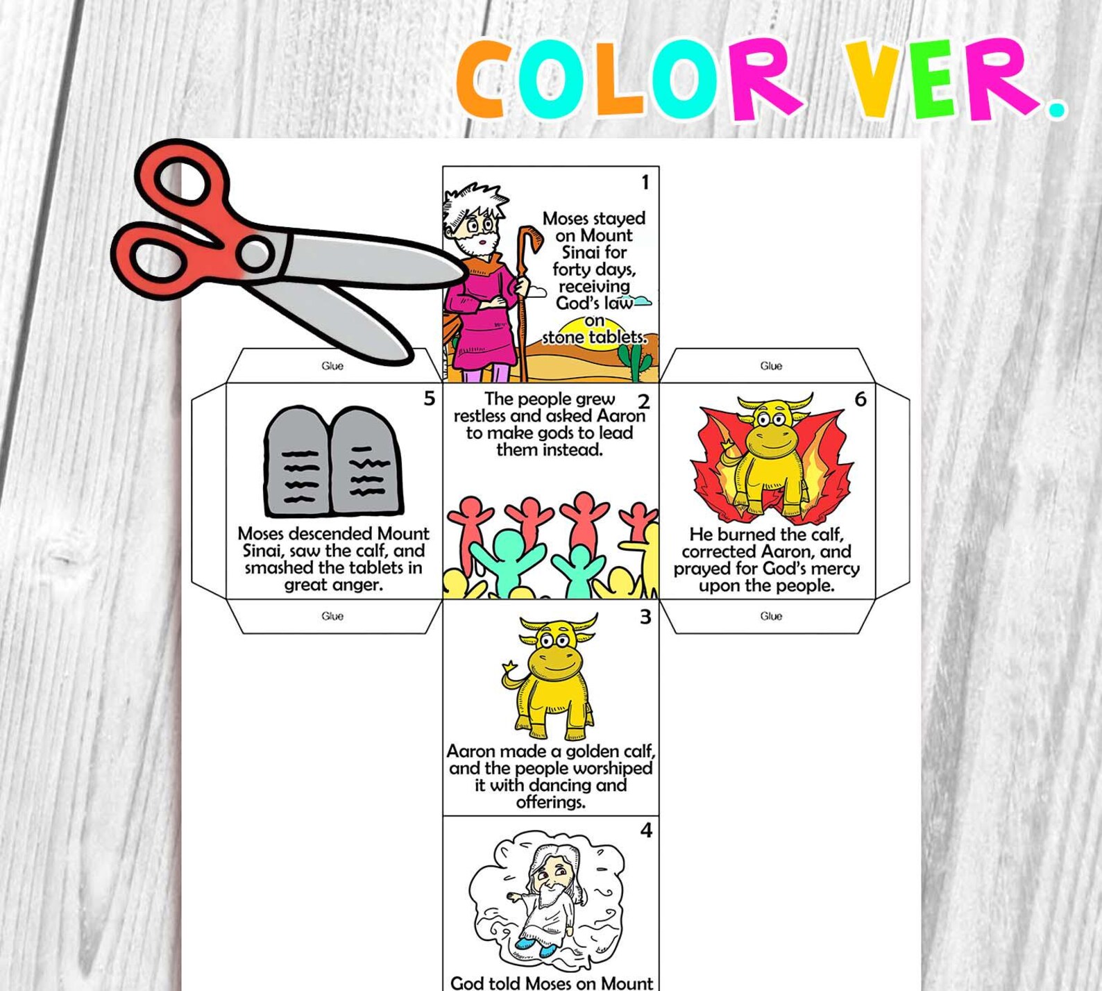 Moses and the Golden Calf Coloring Cube Craft, Memory Games, Bible ...