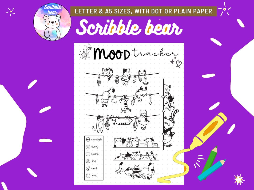 Cat Mood Tracker Printable Journal Kit Planner Page With Feelings Track ...