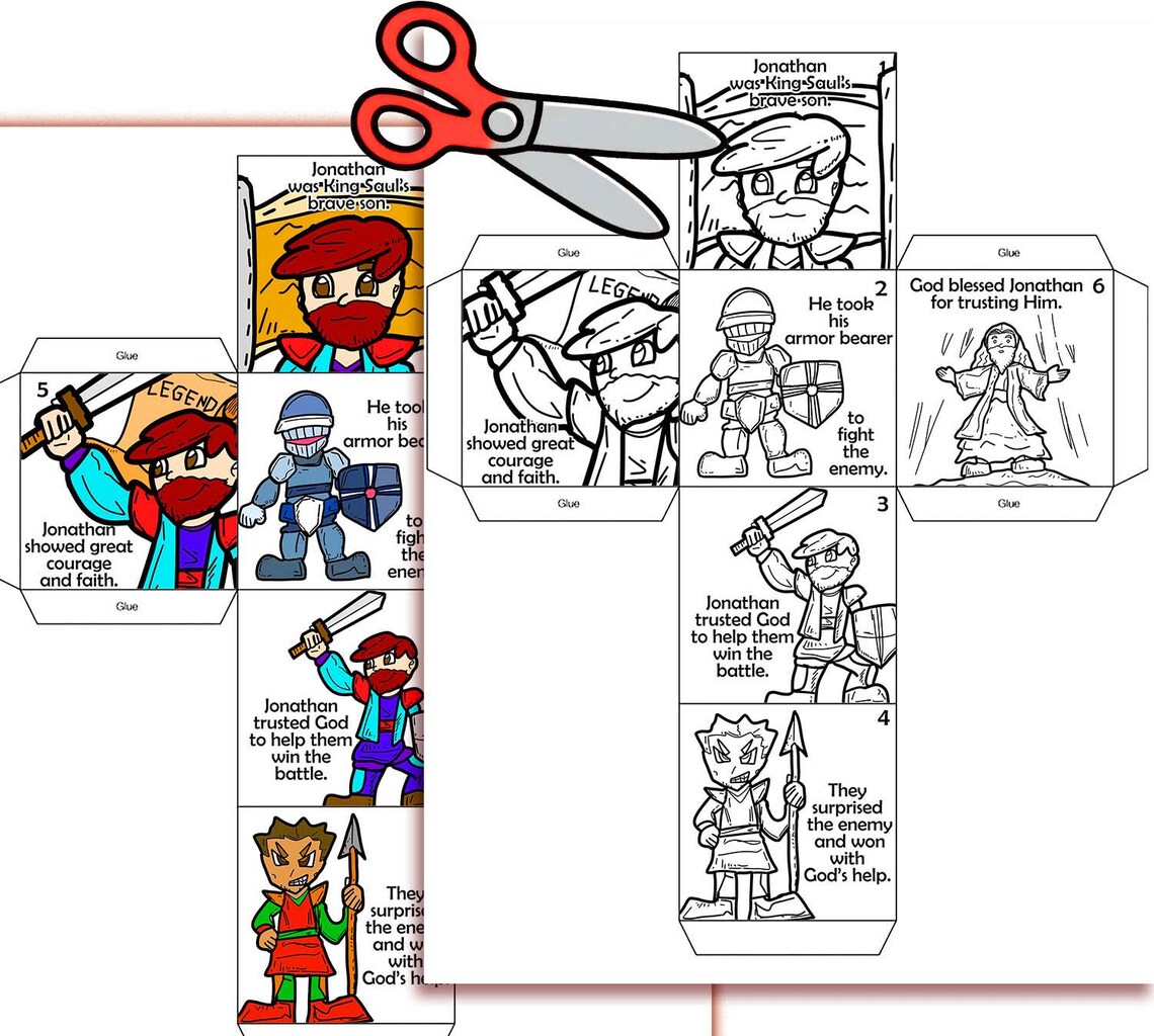 Jonathan and His Armor Bearer Coloring Cube Craft, Memory Games, Bible ...