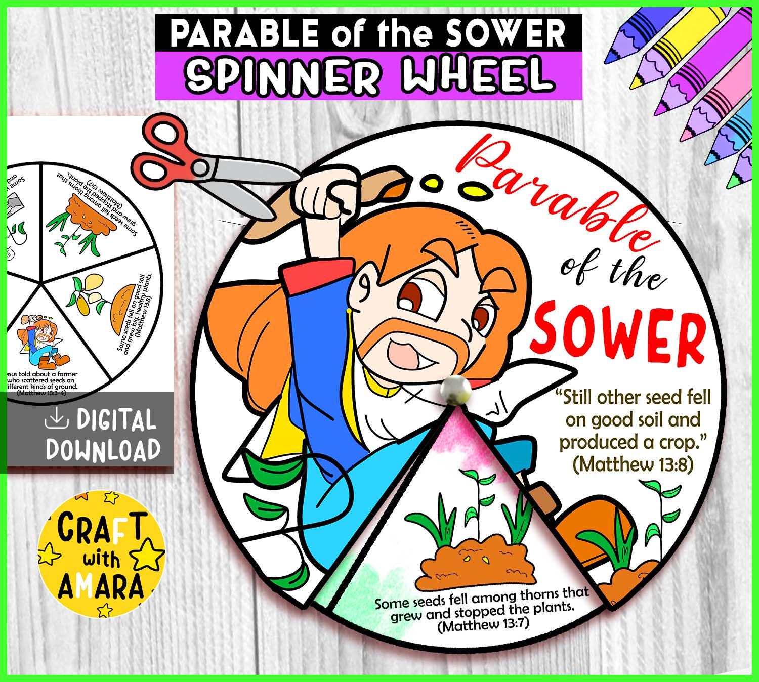 Parable of the Sower Spinner Coloring Wheel Bible Craft: Children ...