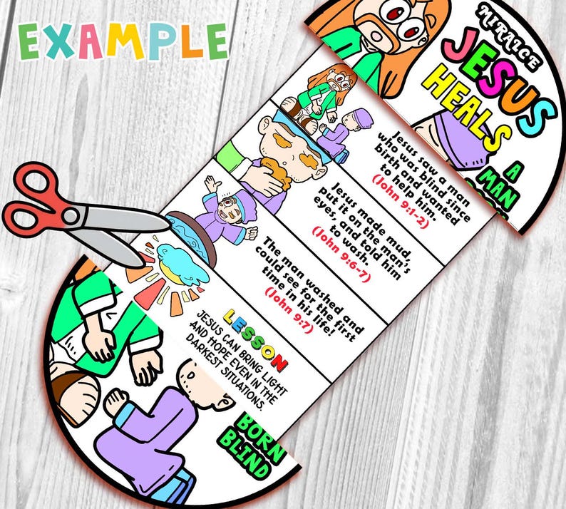 Jesus Heals a Man Born Blind Folding Surprise Bible Craft: Miracle ...