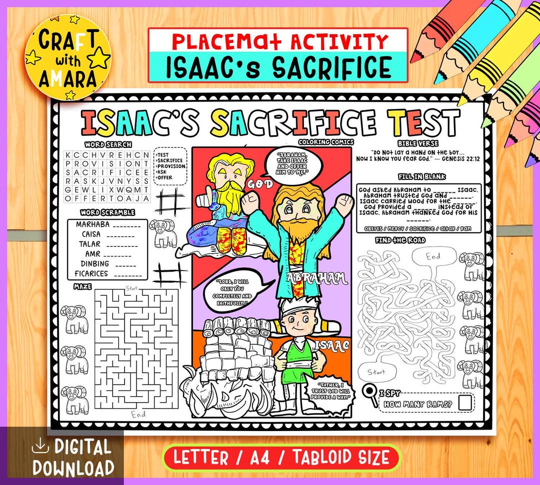 Isaac's Sacrifice Test Activity Placemat: Bible Story for Sunday School ...