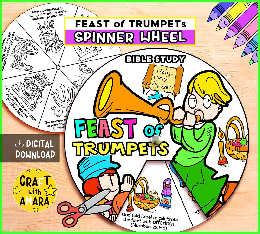 Feast of Trumpets Spinner Coloring Wheel Craft: Jewish New Year Bible ...