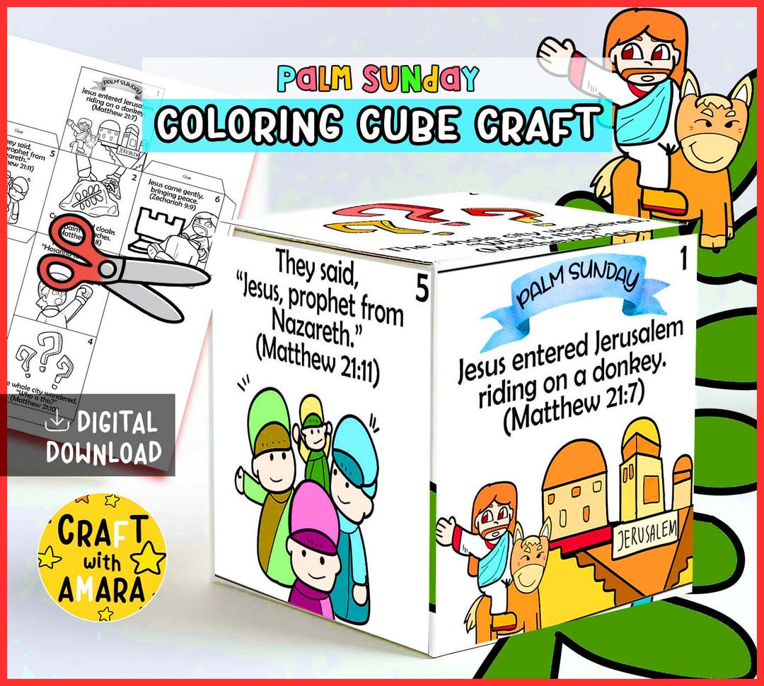 Palm Sunday Coloring Cube Bible Craft: Triumphal Entry Into Jerusalem ...