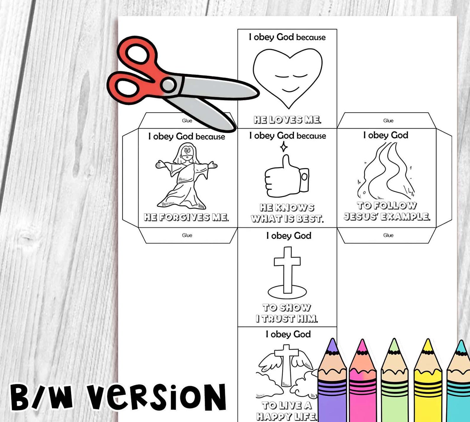 I Obey God Coloring Cube Craft, Identity in Christ, Gospel Activity ...
