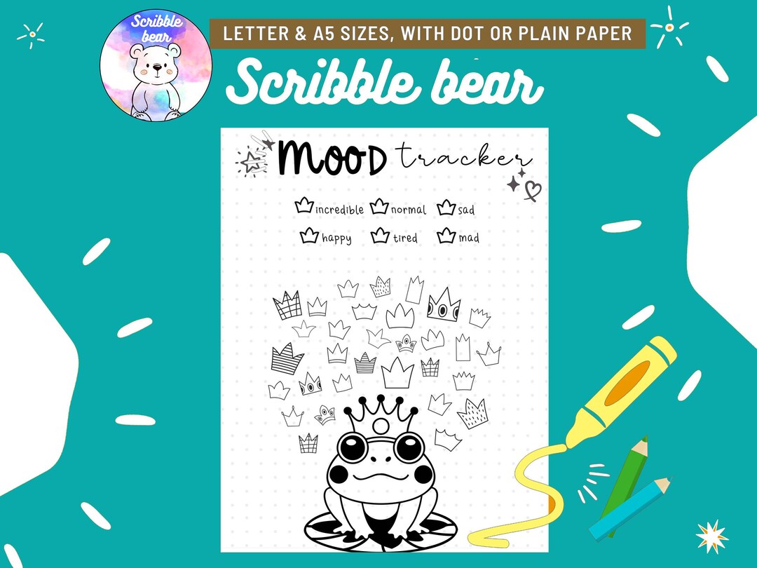 Crown Frog Mood Tracker Printable Journal Kit Planner Page With ...