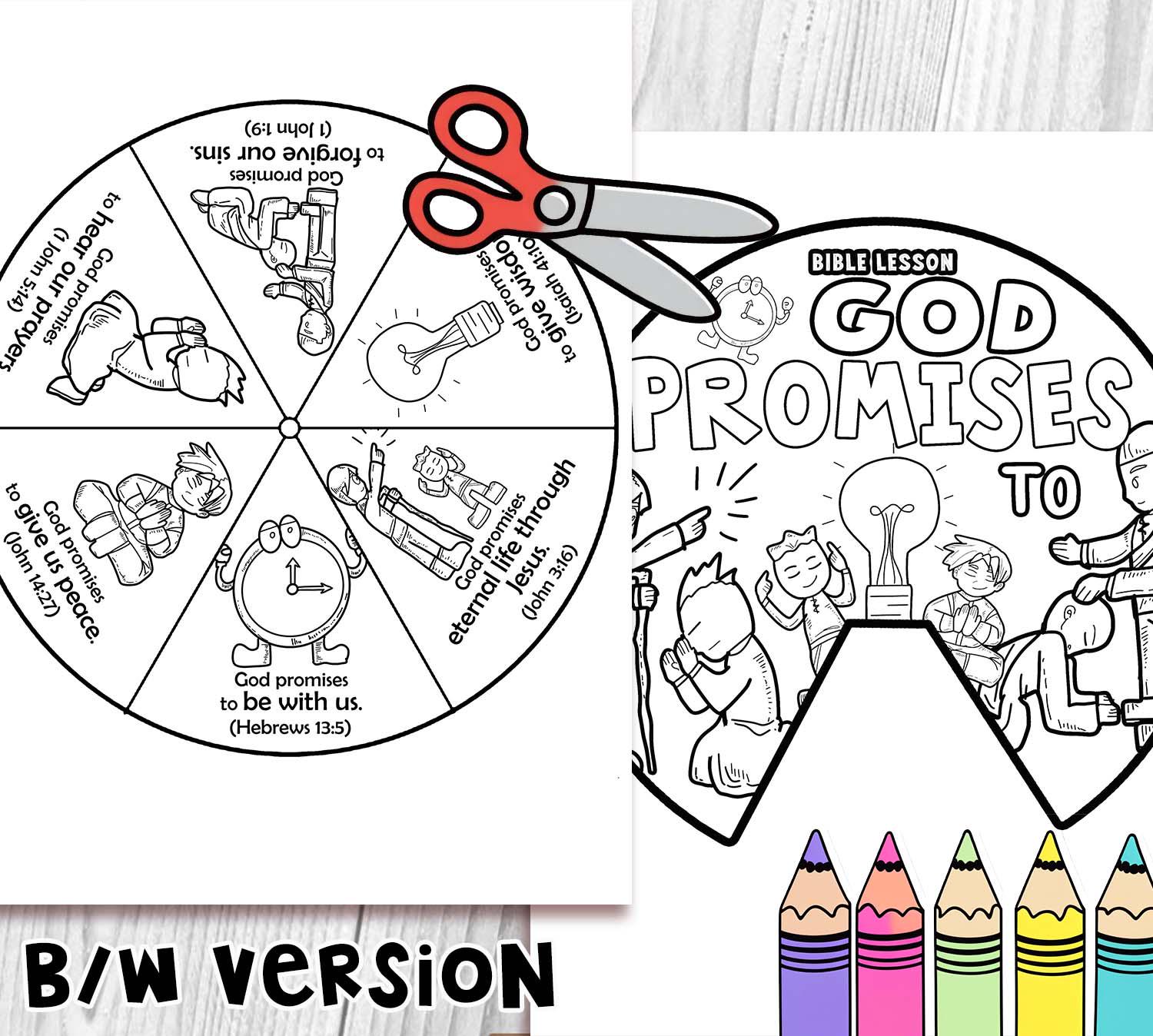 God Promises Spinner Coloring Wheel, Bible Activity, Kids Bible Lesson ...