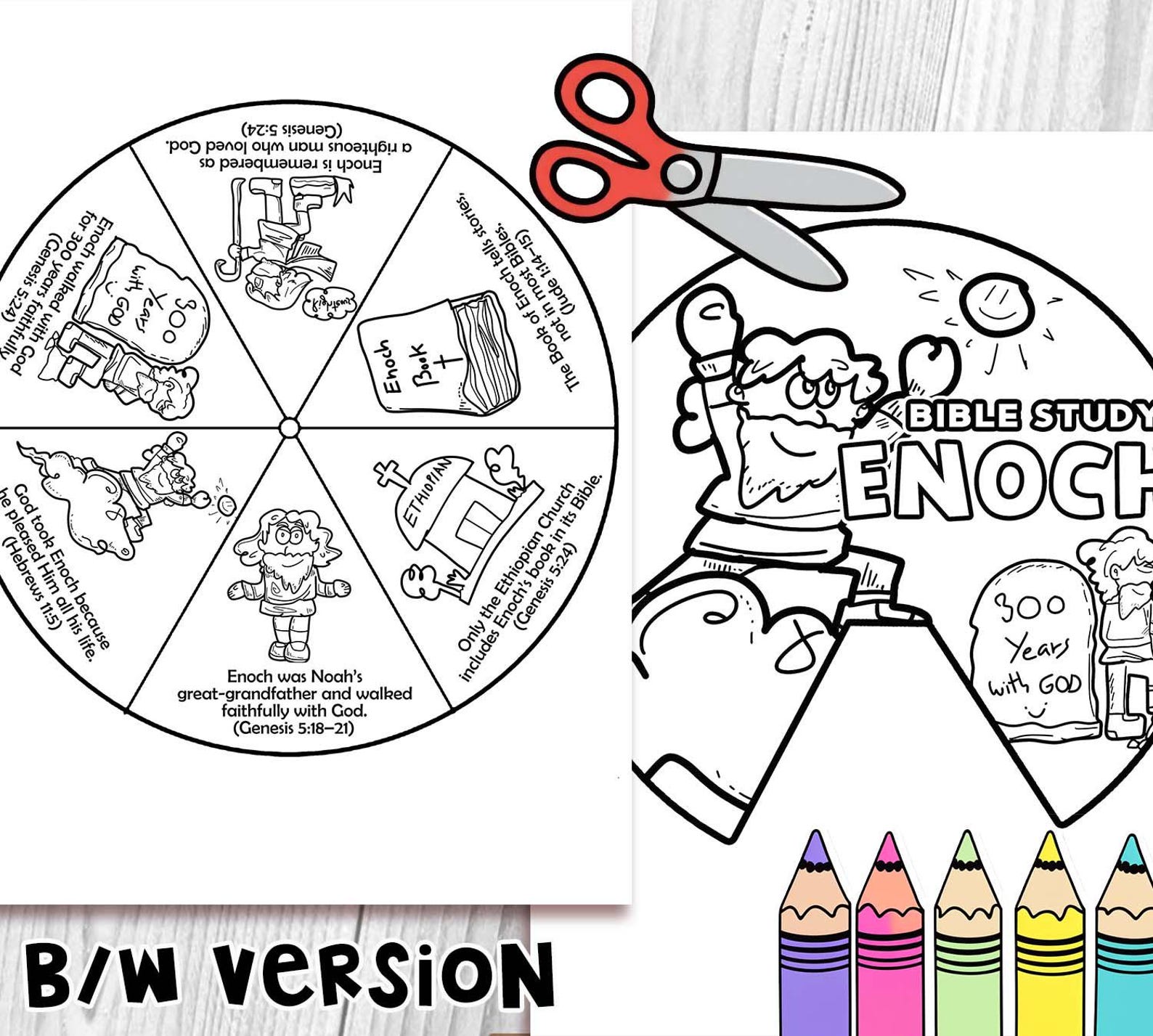 ENOCH Spinner Coloring Wheel, Bible Craft Activity Kid, Bible Story ...