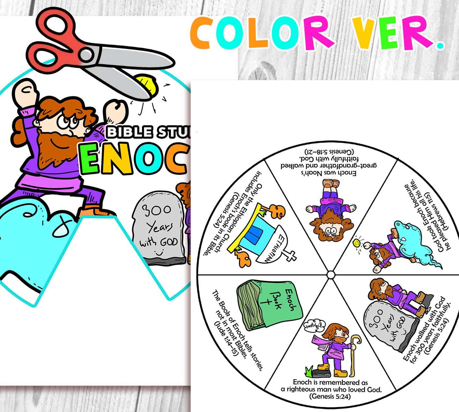 ENOCH Spinner Coloring Wheel, Bible Craft Activity Kid, Bible Story ...