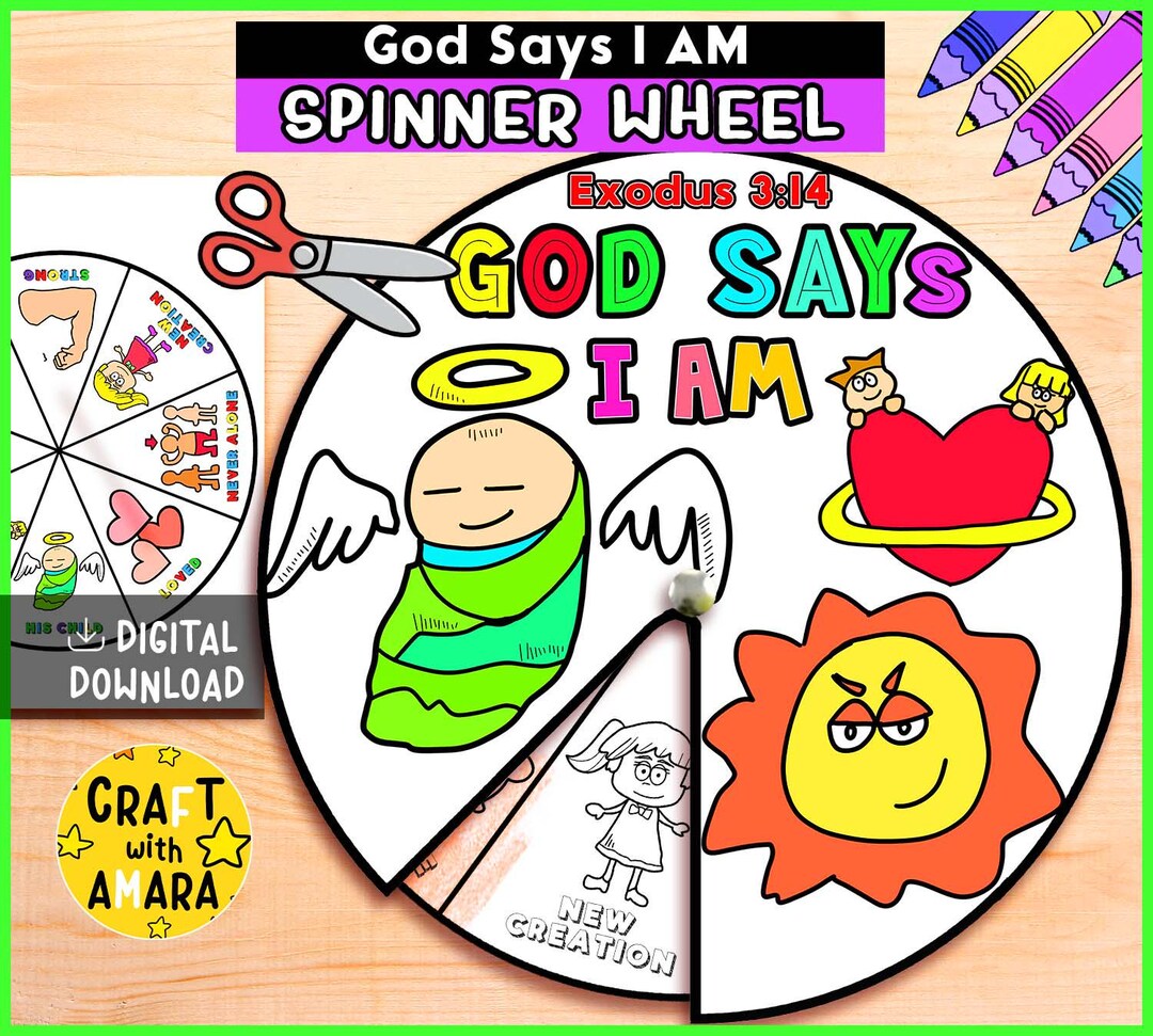 God Says I AM Spinner Coloring Wheel, Bible Activity, Gospel Activity ...