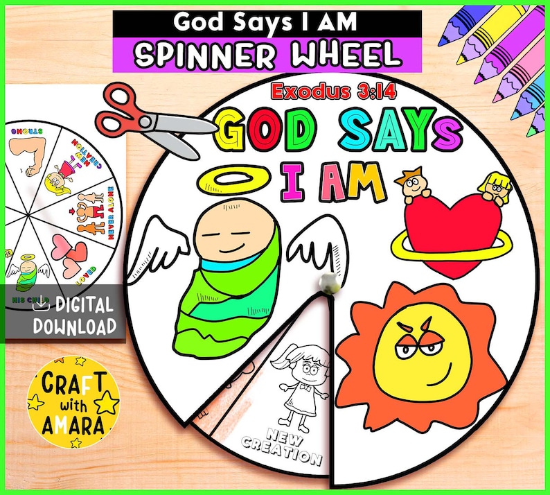 God Says I AM Spinner Coloring Wheel, Bible Activity, Gospel Activity ...