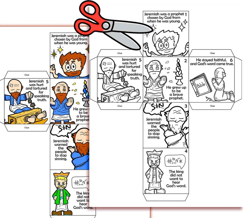 Jeremiah the Prophet Coloring Cube Craft, Memory Games, Bible Craft for ...