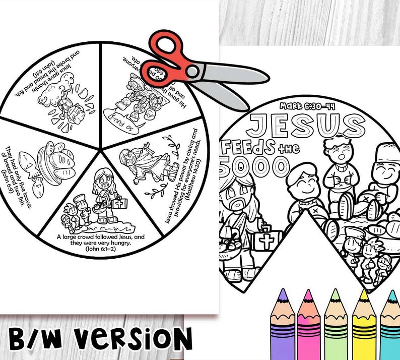 Jesus Feeds the 5000 Spinner Coloring Wheel Bible Craft: Miracle of ...