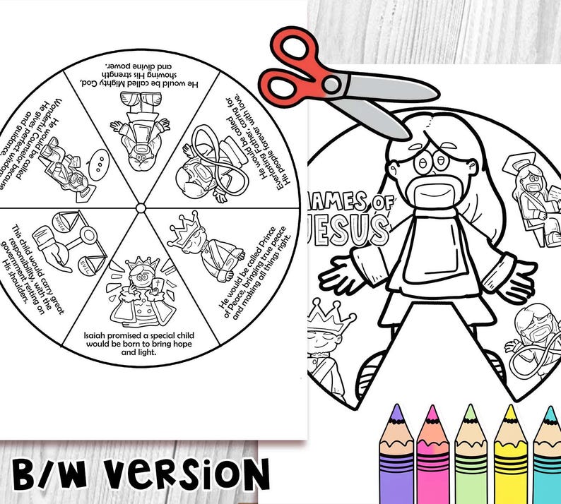 ISAIAH 9:6 Names of Jesus Coloring Wheel Bible Craft, Birth of Jesus ...