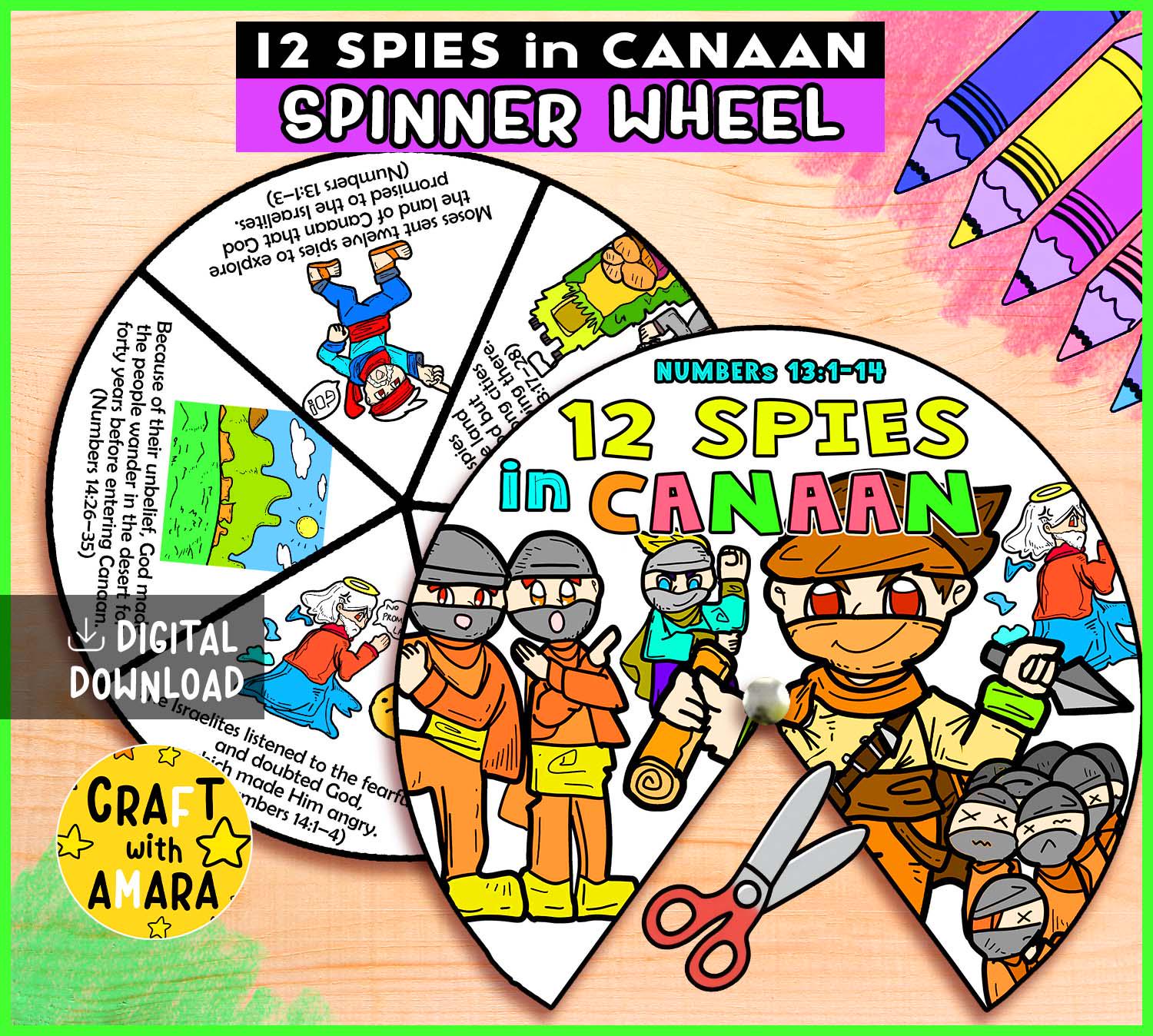 Twelve Spies in Canaan Spinner Coloring Wheel Craft: Bible Activity for ...