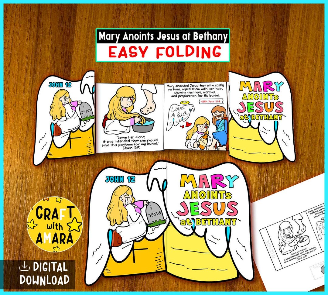 Mary Anoints Jesus at Bethany Easy Coloring Folding Surprise Bible ...