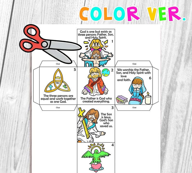 Holy Trinity (big Three) Coloring Cube Craft, Holy Spirit, Bible Verse ...