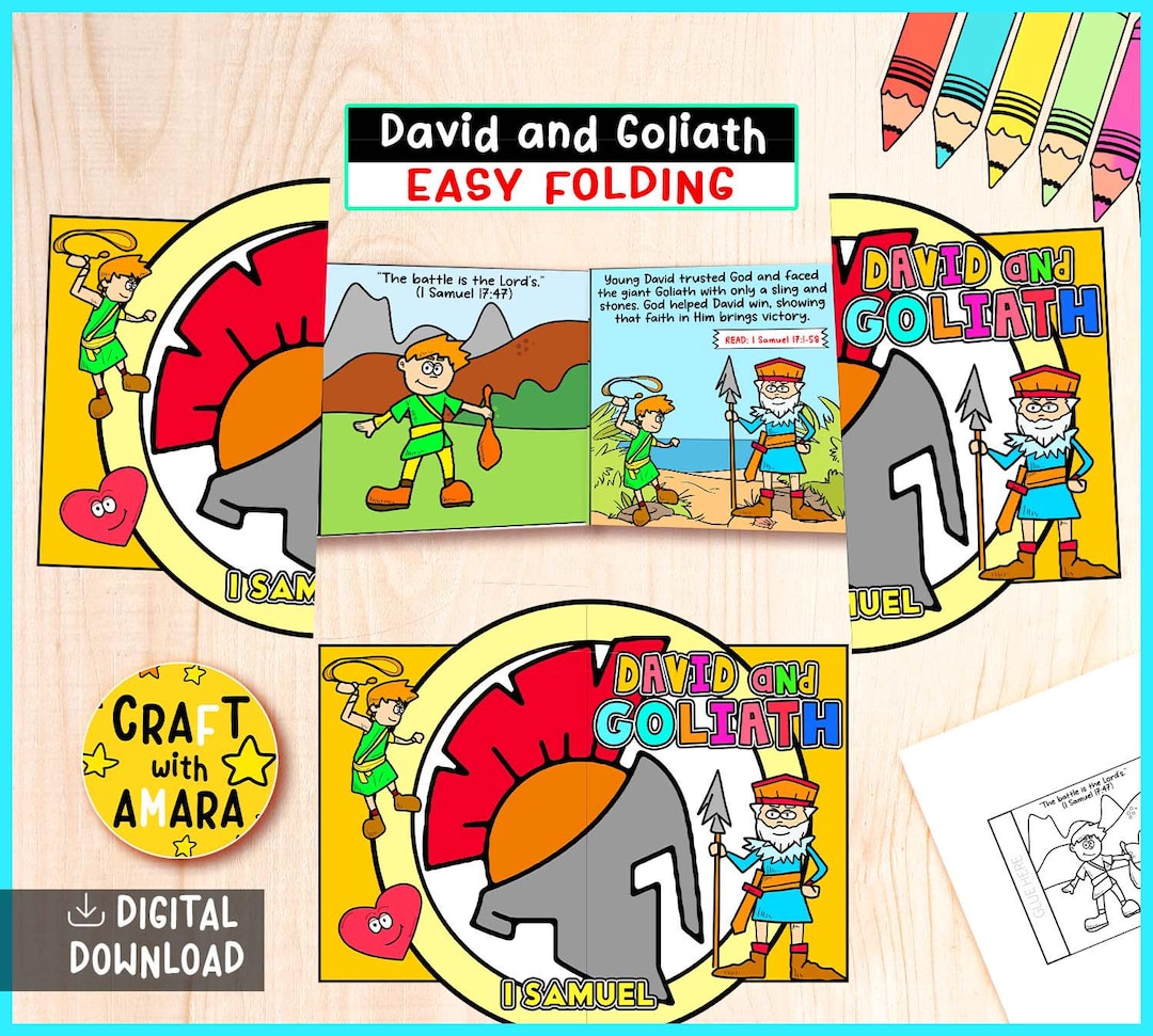 David and Goliath Easy Coloring Folding Surprise Bible Craft: Christian ...
