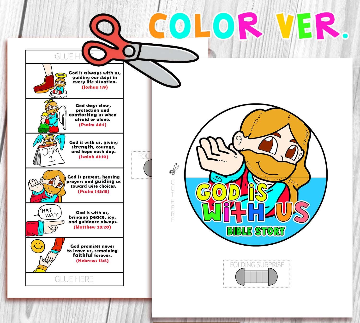 God is With Us Folding Surprise Coloring Craft: Christian Faith, Bible ...