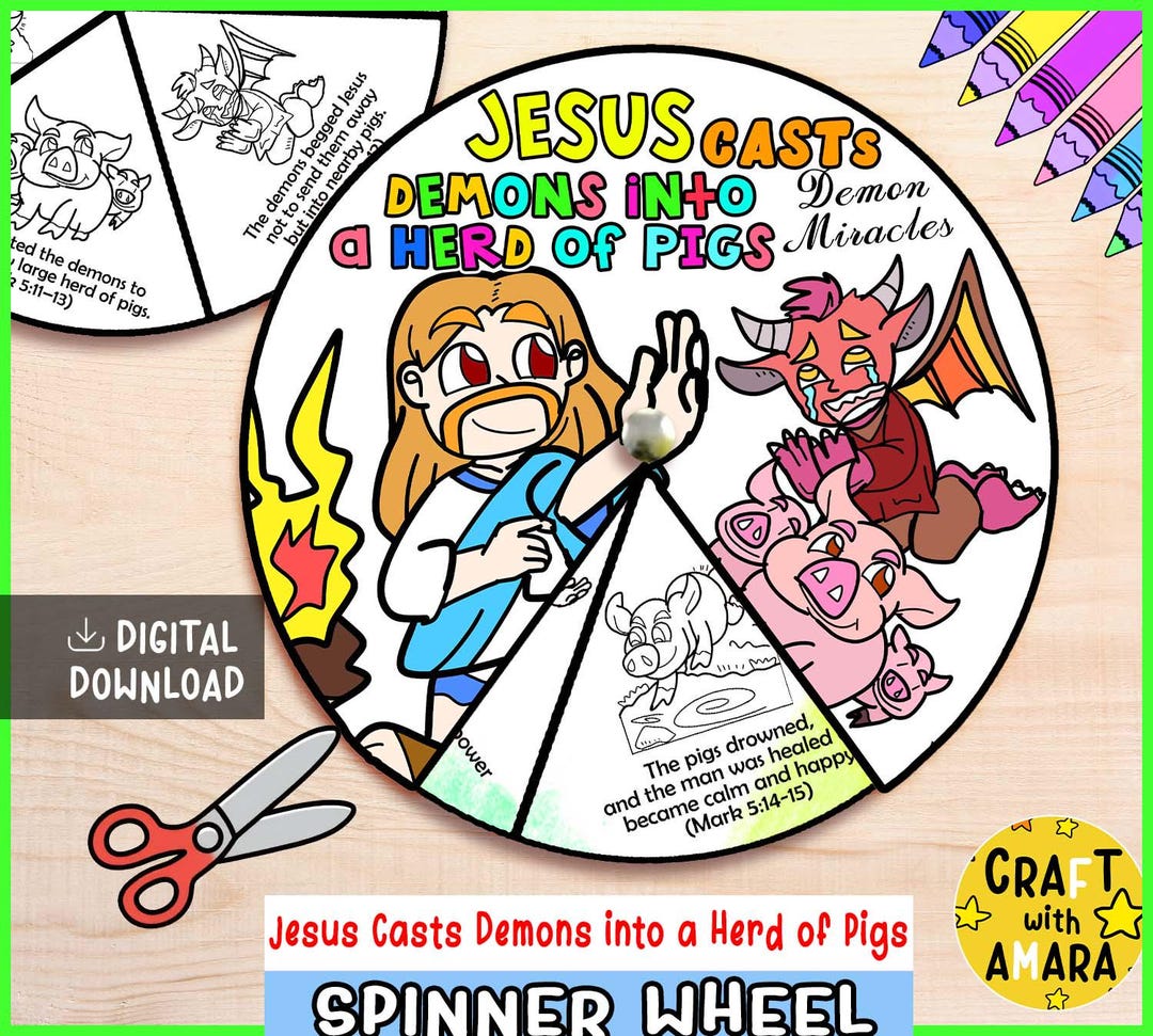 Jesus Casts Demons Into a Herd of Pigs Spinner Coloring Wheel Bible ...