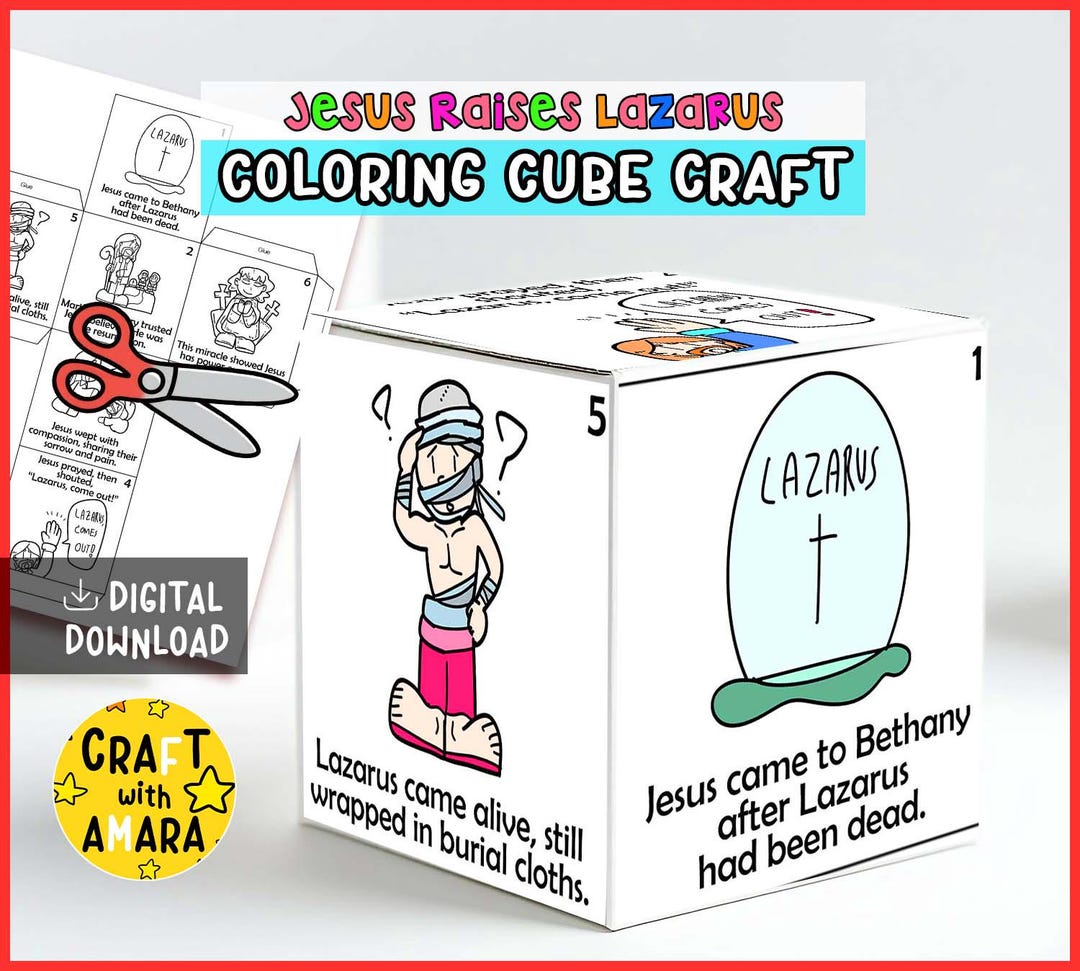 Jesus Raises Lazarus Coloring Cube Bible Craft: Death Miracle Jesus ...