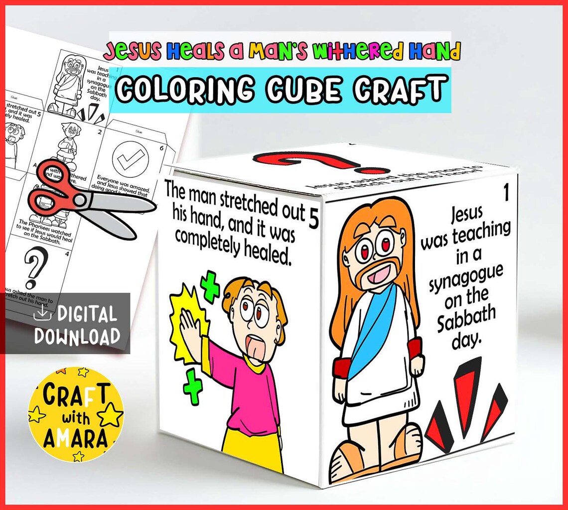 Jesus Heals a Man Withered Hand Coloring Cube Bible Craft: Miracle of ...