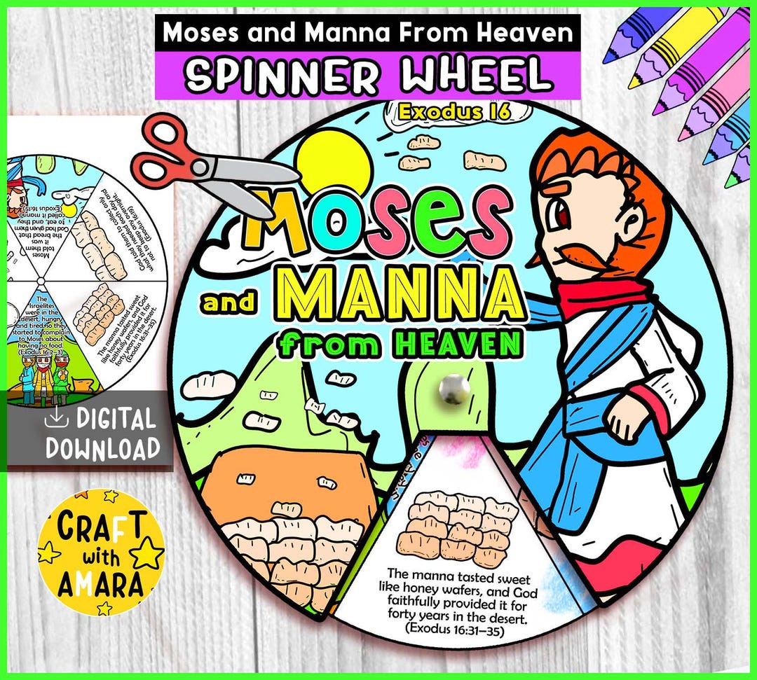 Moses and Manna From Heaven Spinner Coloring Wheel: Bible Story Lesson ...